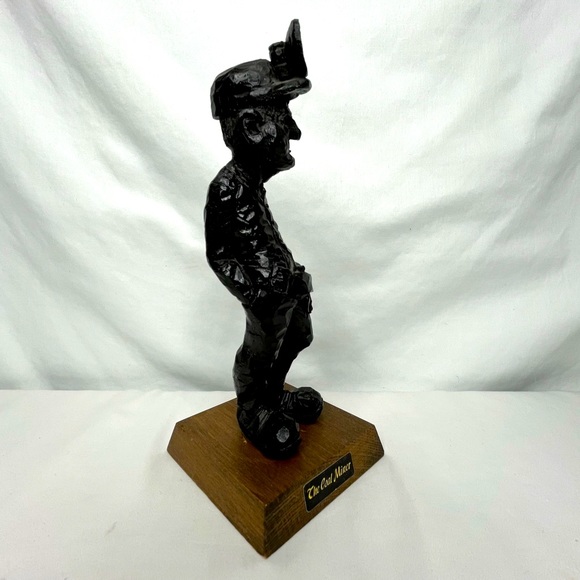 Art | Vtg Wood Like Carved Coal Underground Miner 85 Man Statue Figure ...